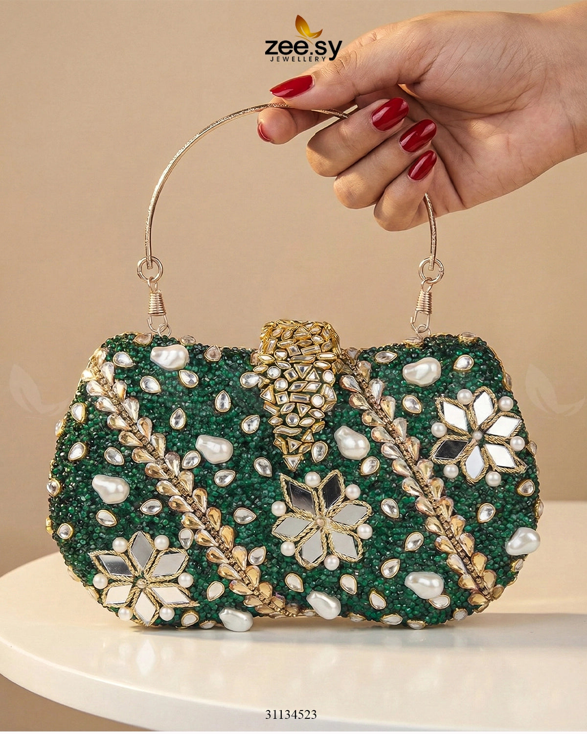 Emerald Baroque Pearl Clutch Bag - Zeesy.pk