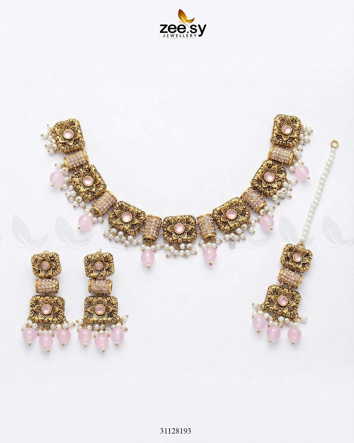Square Floral Pearl Necklace Set - Zeesy.pk