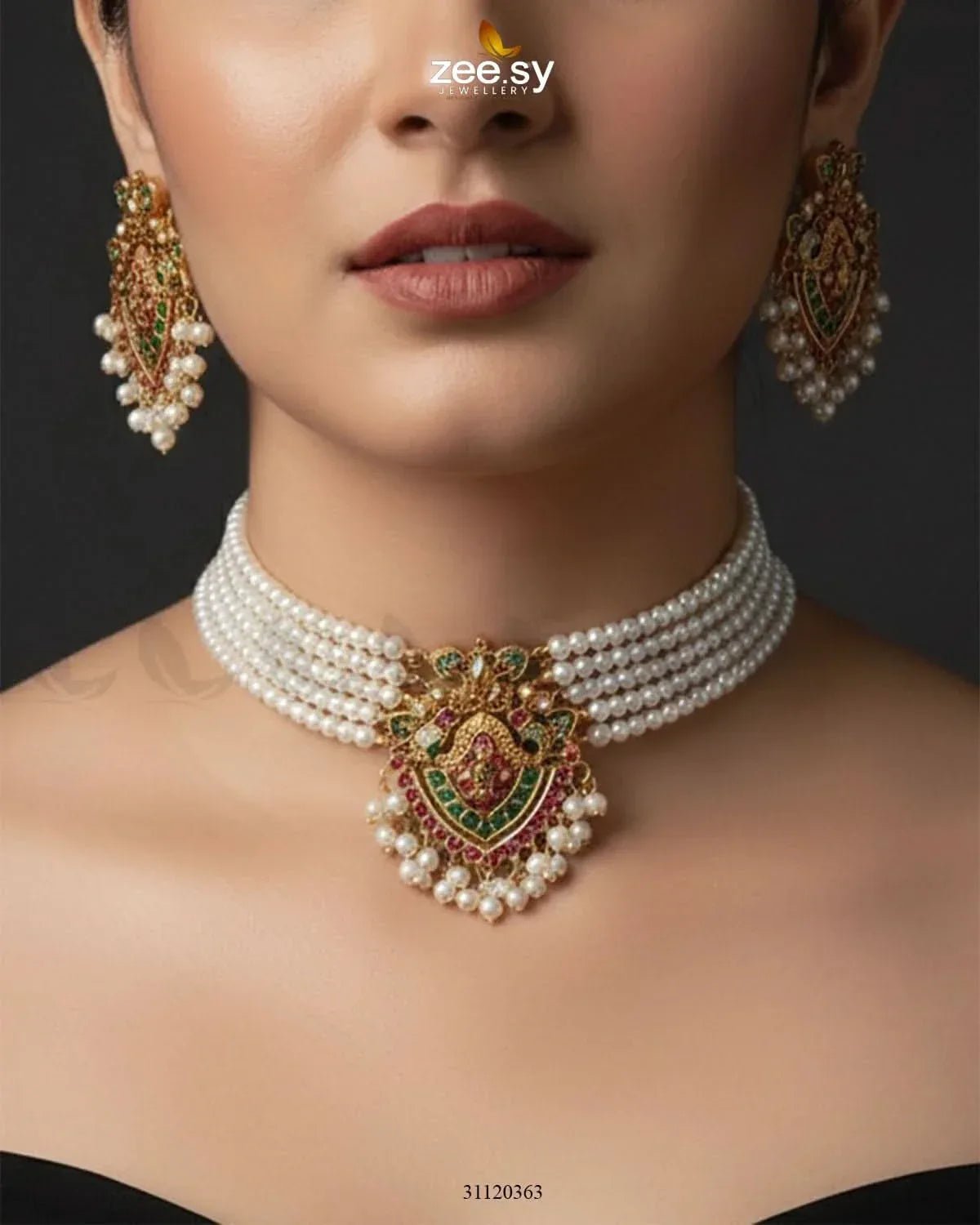 Zarrin Panna Pearl Choker Set | Zeesy.pk